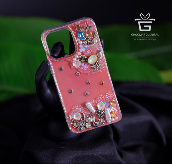 Handcrafted Resin Mobile Covers with Pink Designs Stylish Straps and P ...